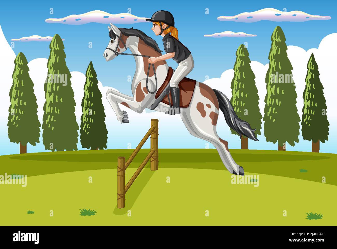 Horse riding scene with jockey and horse illustration Stock Vector ...