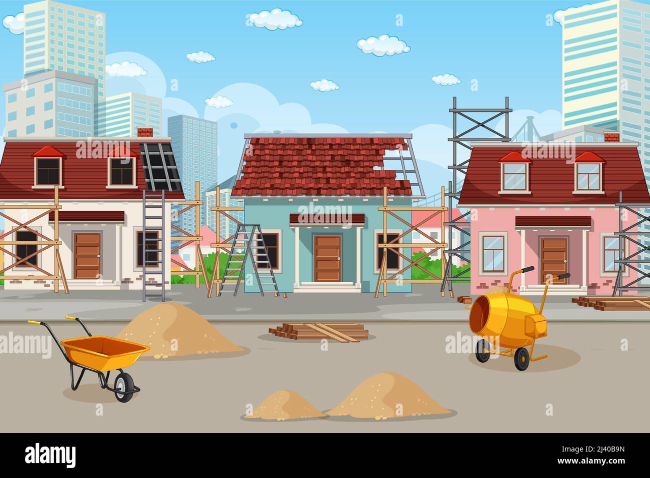 Scene of building construction site illustration Stock Vector Image ...