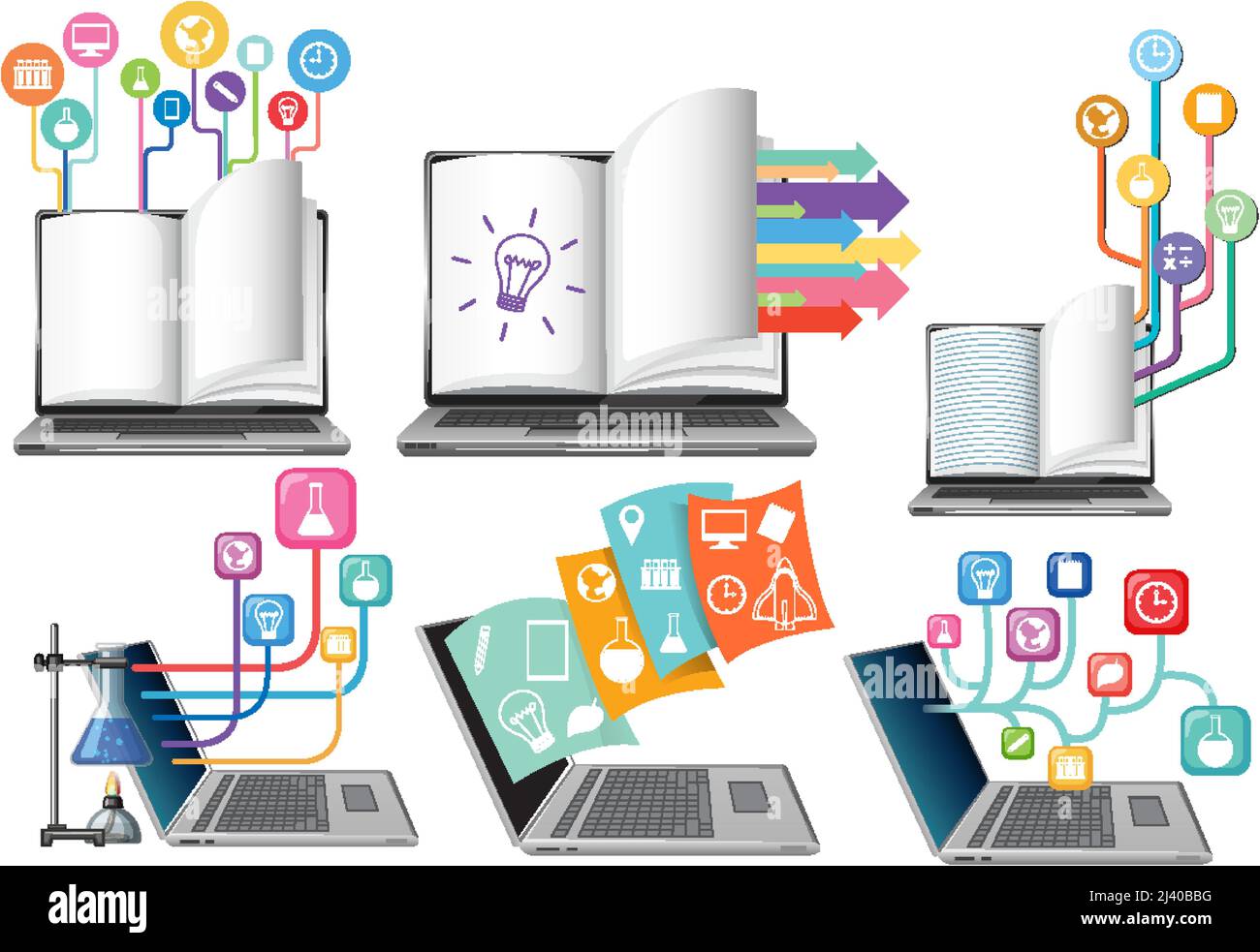Books and laptops with education icons illustration Stock Vector Image ...