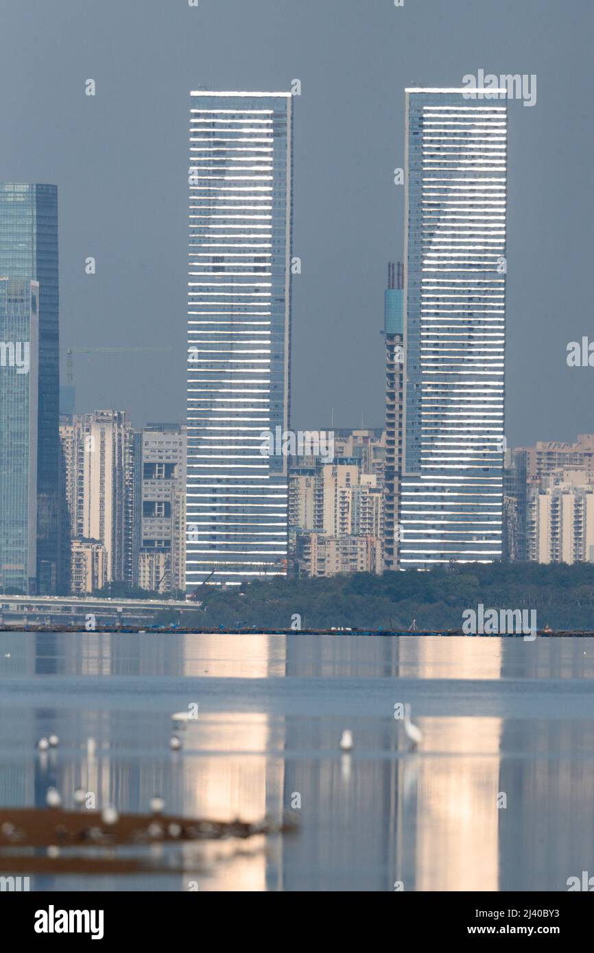 Shenzhen (Guangdong) high-rise seen across Deep Bayinthe early morning ...