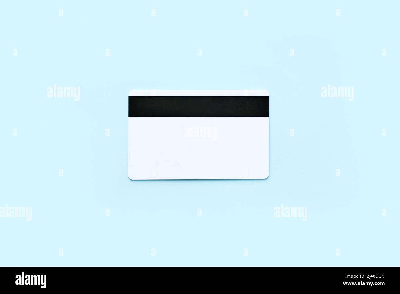 Plastic credit card mockup. Color blue and white background. Atm empty ...