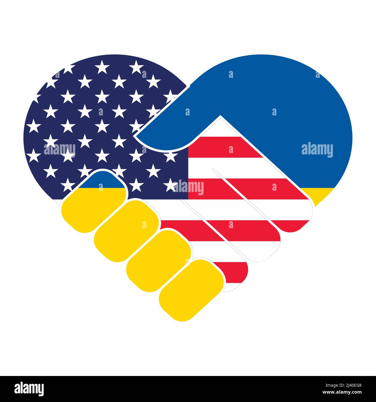 Handshake symbol in the colors of the national flags of USA and Ukraine ...