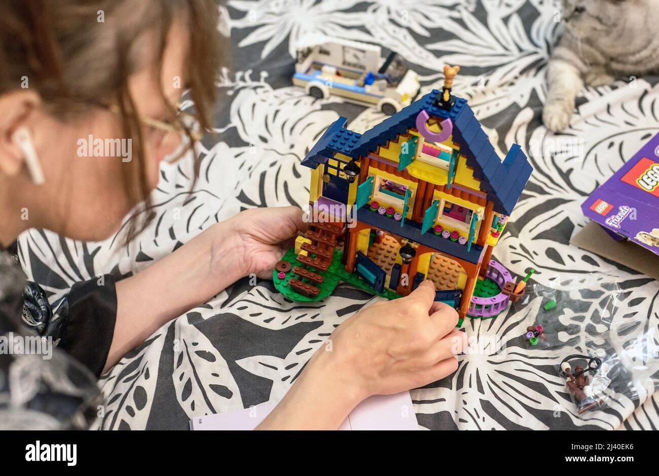 Lego constructor Friends serie at installation process Stock Photo - Alamy