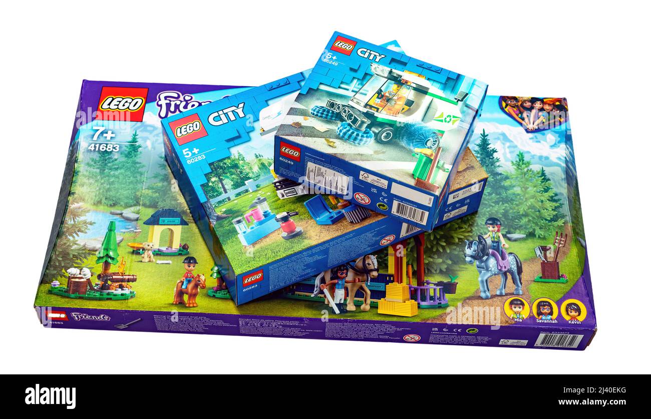 2021: package cardboard boxes of Lego plastic constructor on white ...