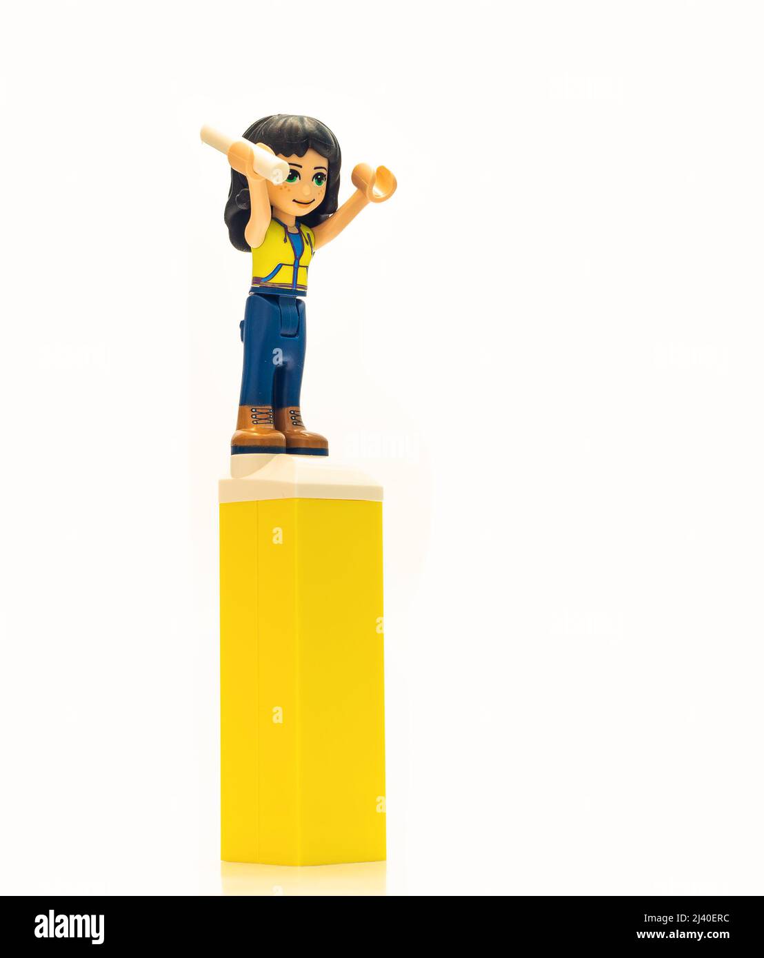 2021: Lego constructor Friends serie, Successful student girl on golden ...