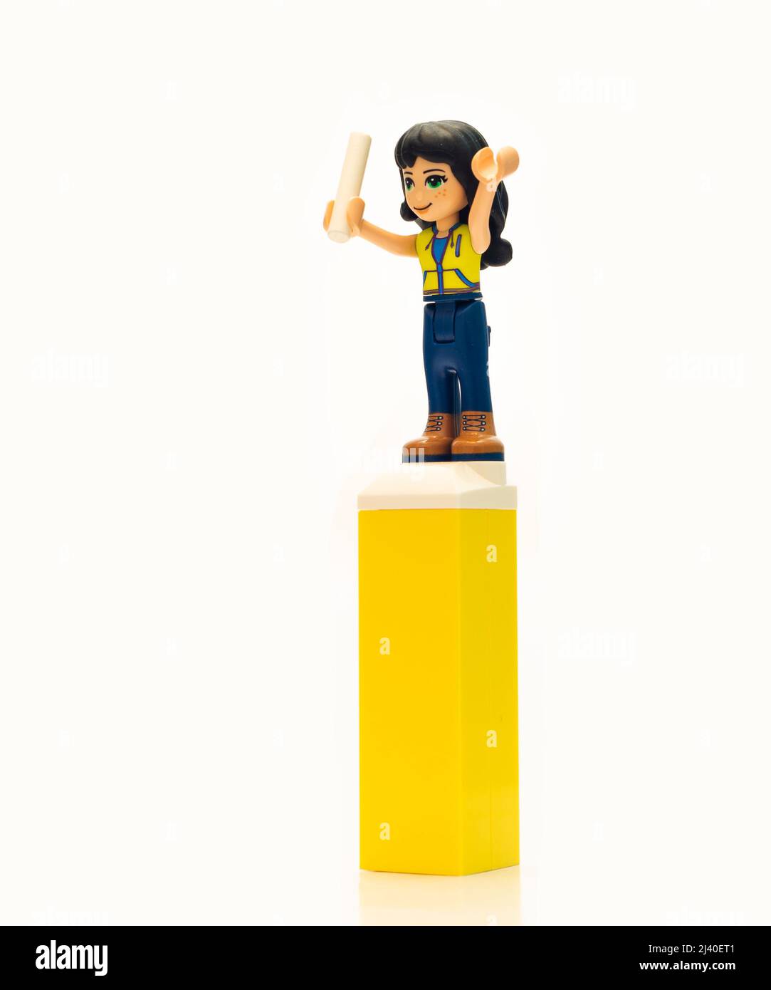 2021: Lego constructor Friends serie, Successful student girl on golden ...