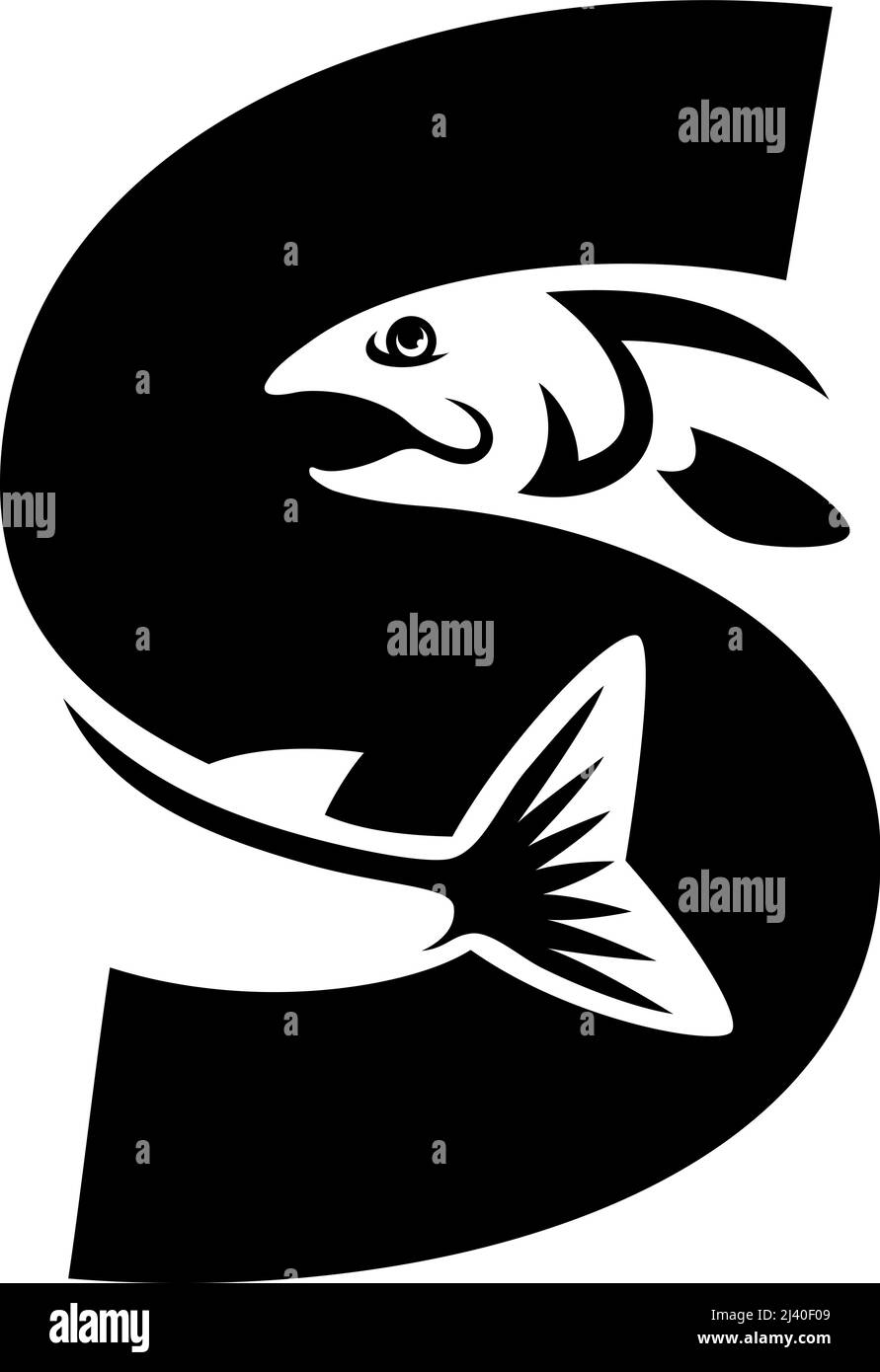 Letter S with Head and Tail of Salmon Fish Negative Space Design Stock ...