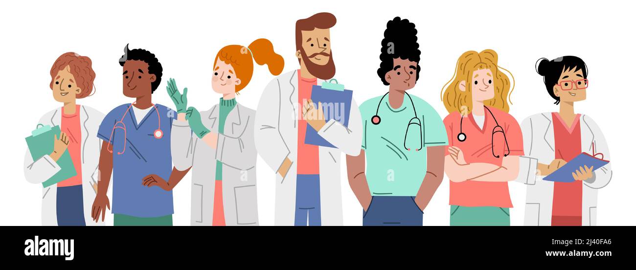 Hospital team, diverse healthcare staff, doctor, nurse, surgeon or ...