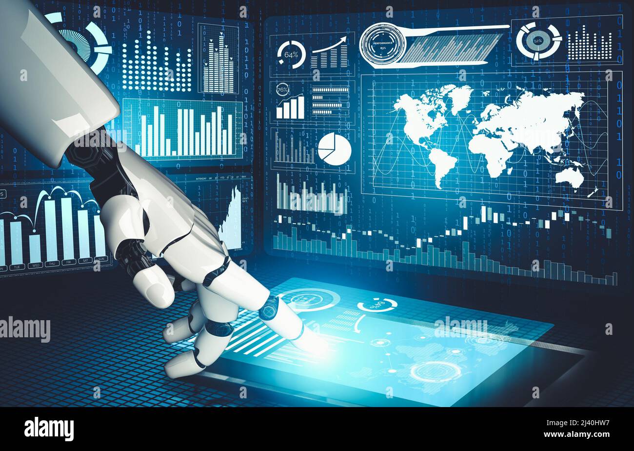 3D rendering futuristic droid robot technology development, artificial intelligence AI, and ...