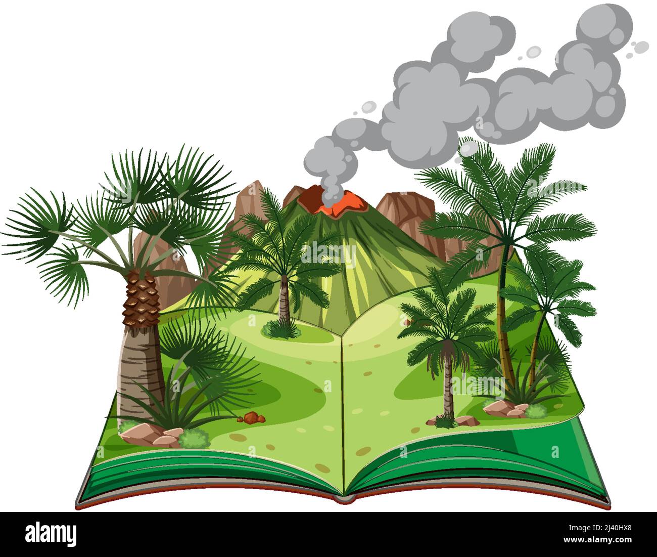 Scene with volcano erupting in forest illustration Stock Vector Image ...