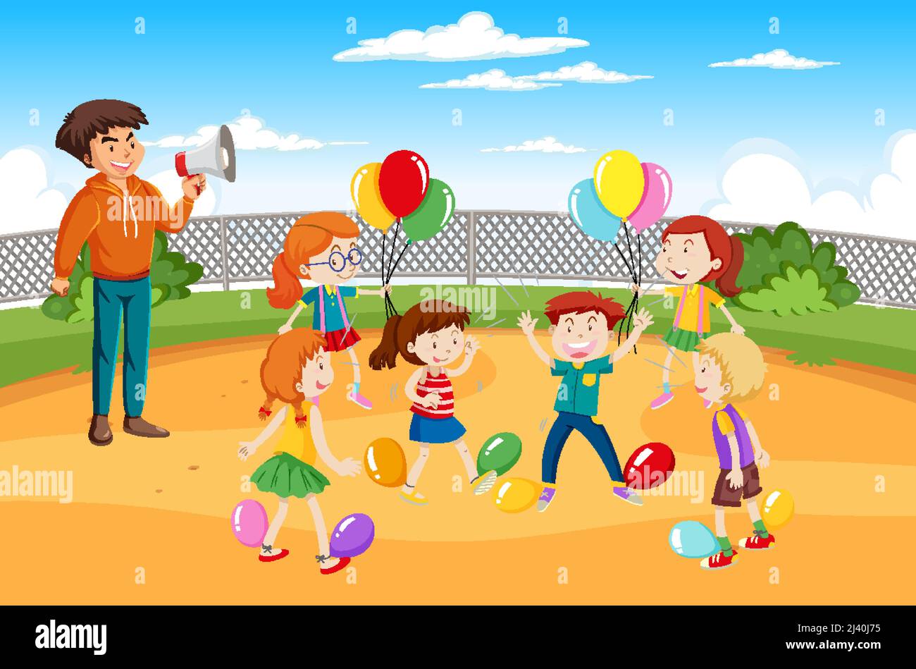 Kids doing physical activity with balloons illustration Stock Vector ...
