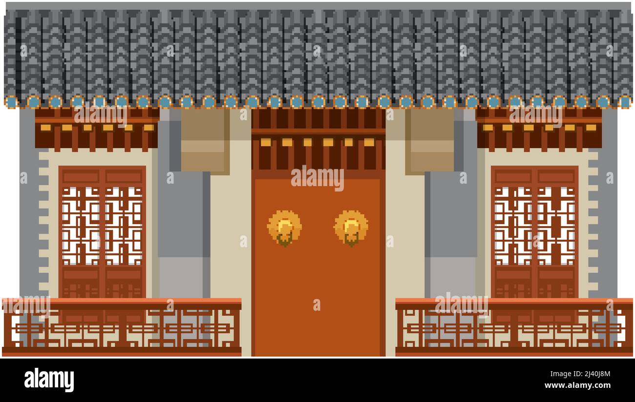 Chinese traditional building on white background illustration Stock ...