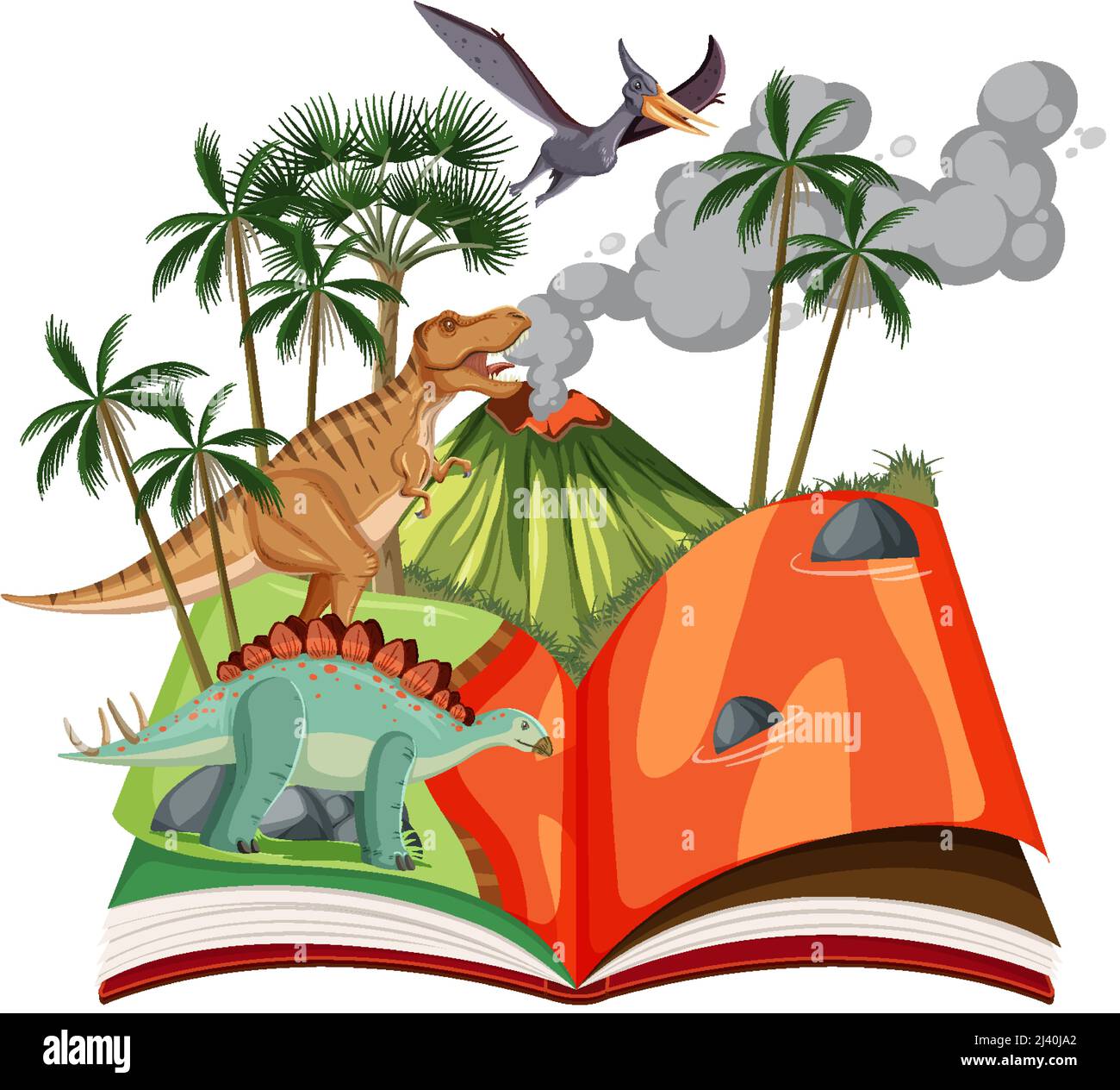 Scene with dinosaurs by volcano illustration Stock Vector Image & Art ...