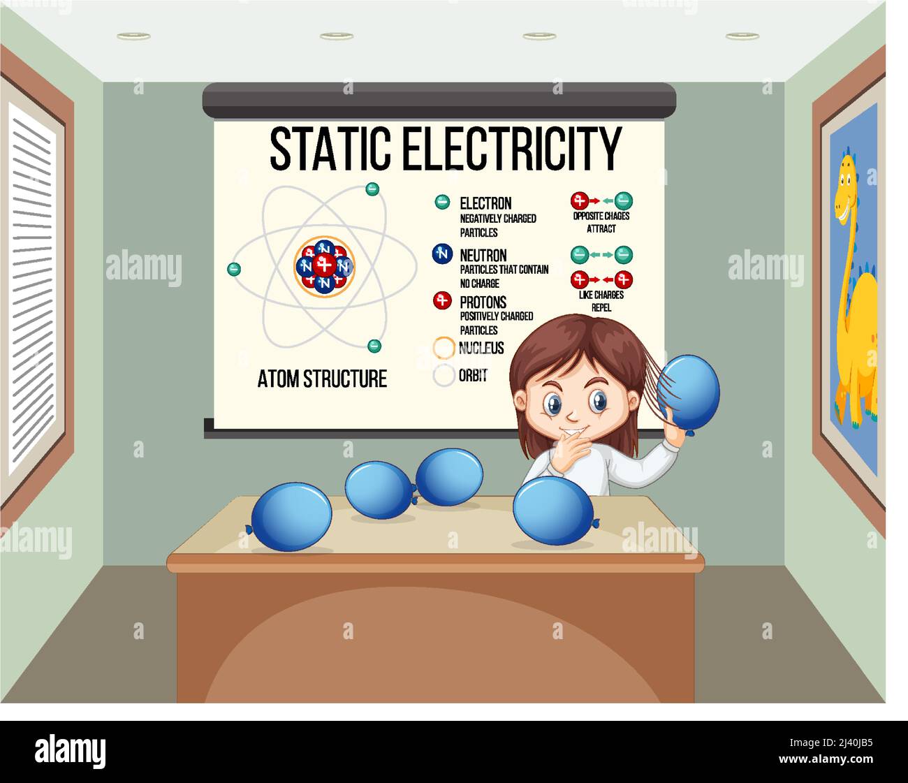 Scientist girl doing static electricity science experiment illustration ...