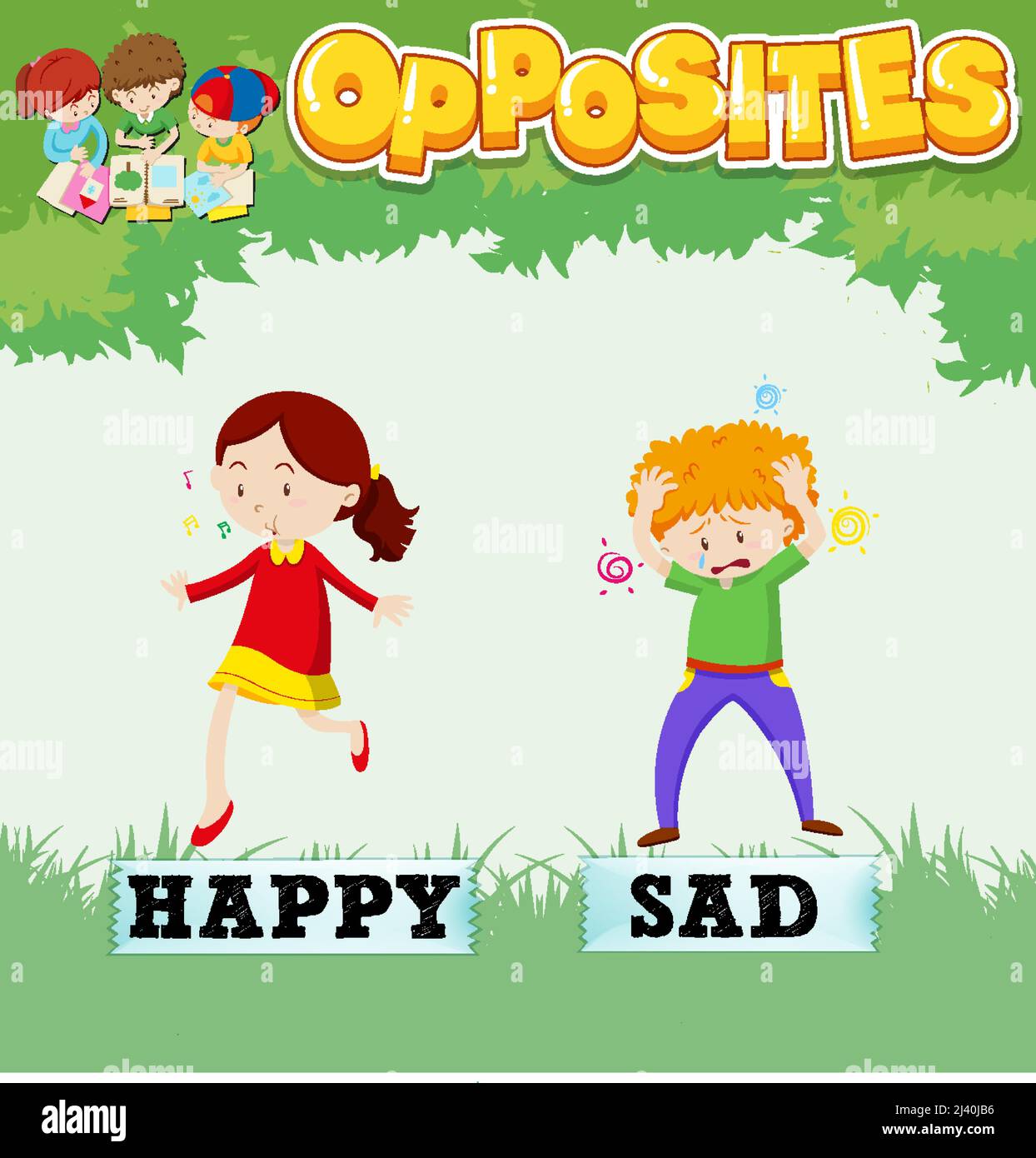 Opposite words for happy and sad illustration Stock Vector Image & Art ...