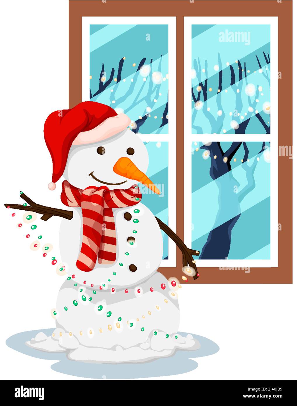Snowman with lights by the window illustration Stock Vector Image & Art ...