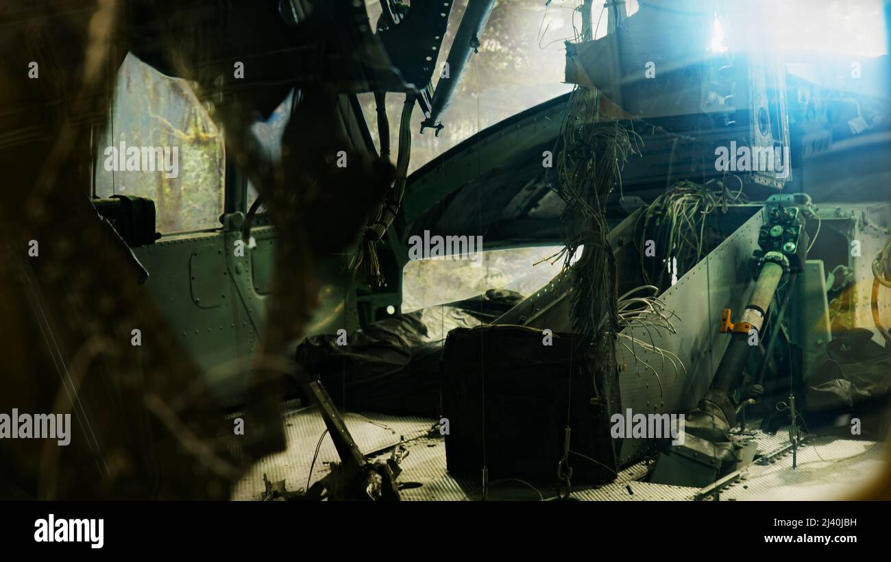 Interior of a helicopter wreck Stock Photo - Alamy