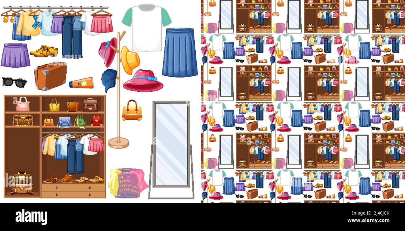 Seamless background design with cloth theme on white background ...