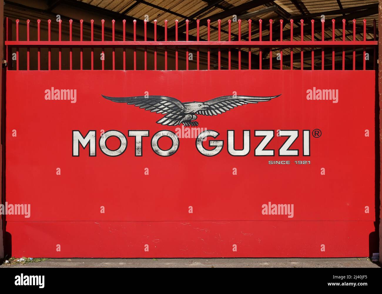 Historic headquarters of the Italian motorcycle manufacturer Moto Guzzi ...