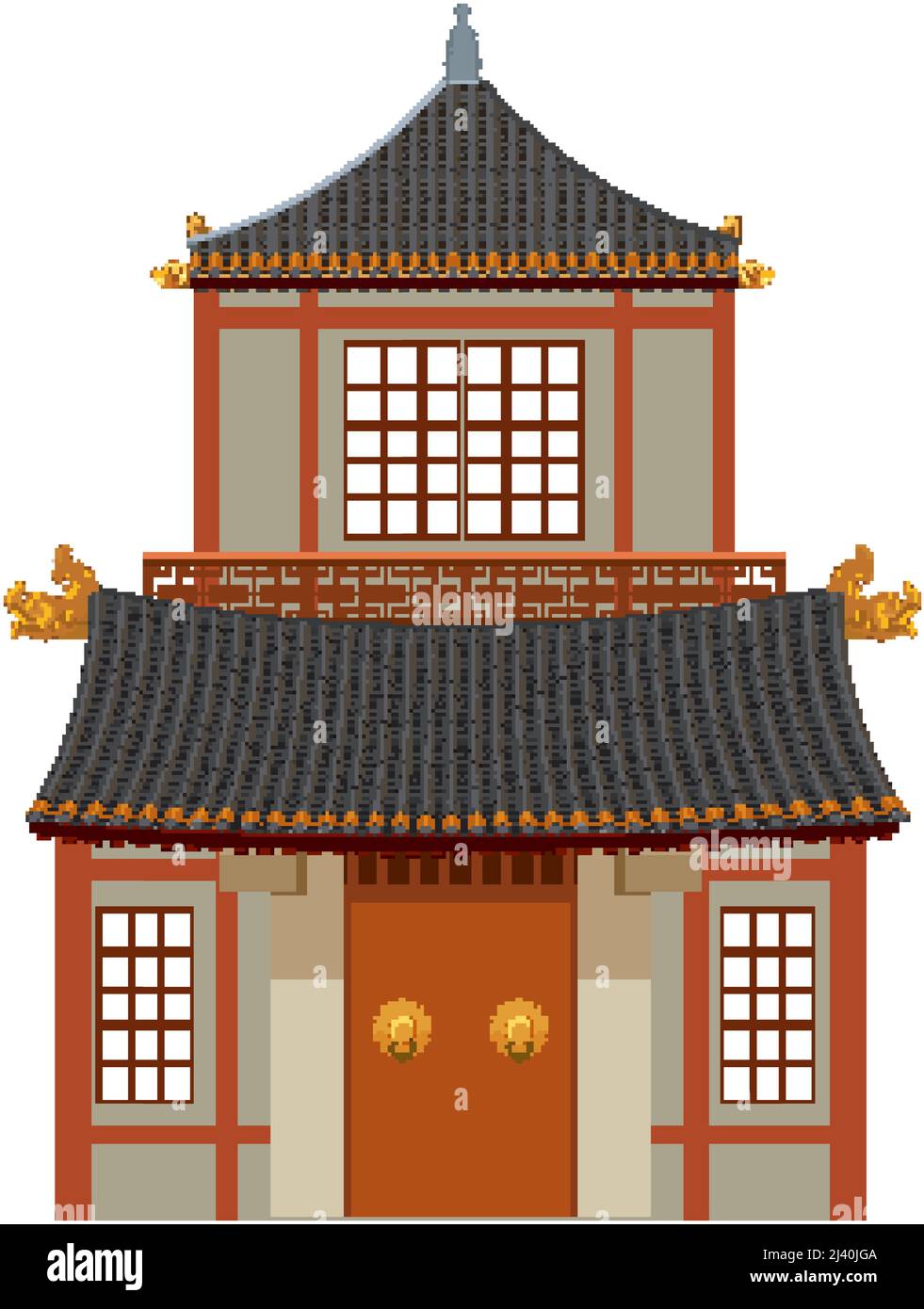 Chinese traditional building on white background illustration Stock ...