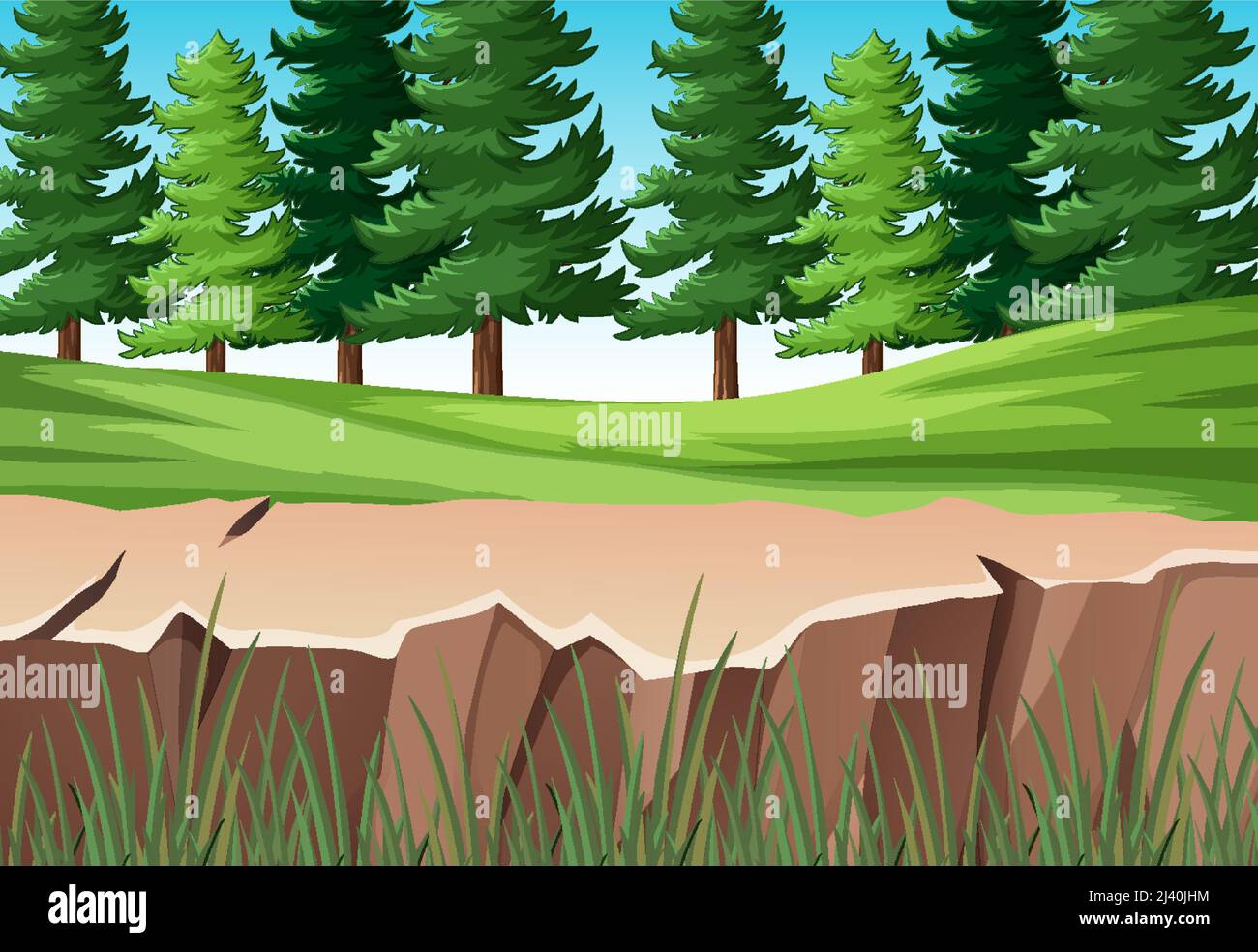 Scene with green field and many trees illustration Stock Vector Image ...