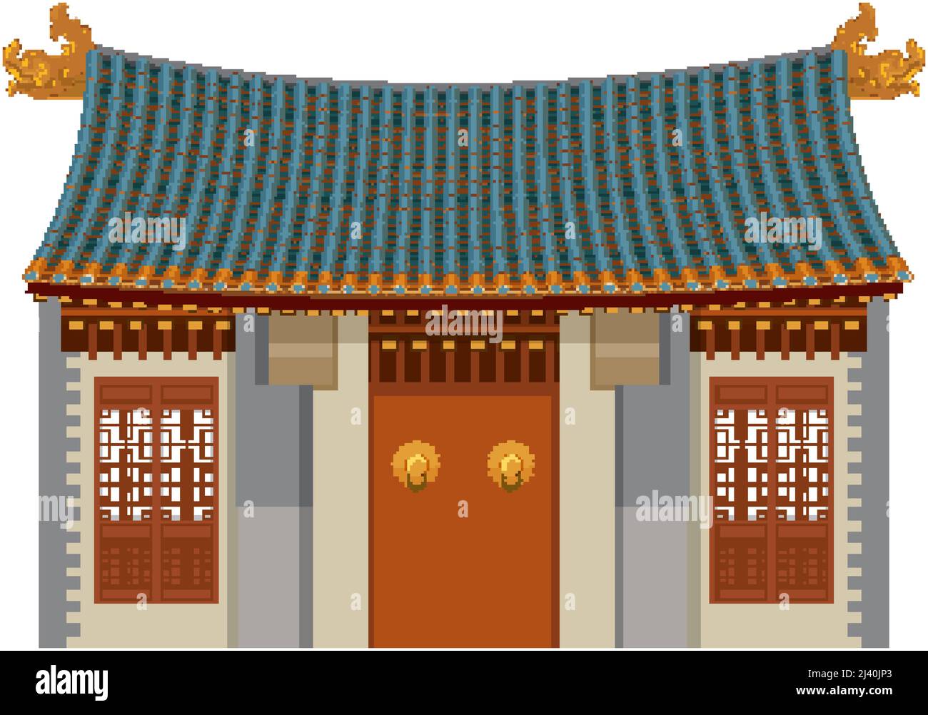 Chinese traditional building on white background illustration Stock ...