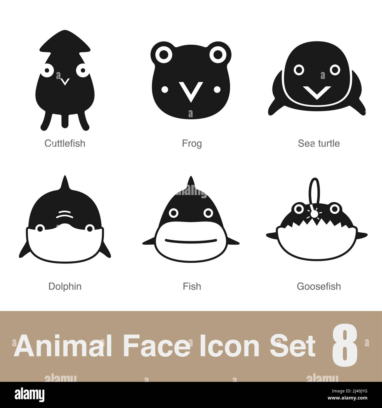 Animal face flat design icons, Vector black illustration Stock Vector ...
