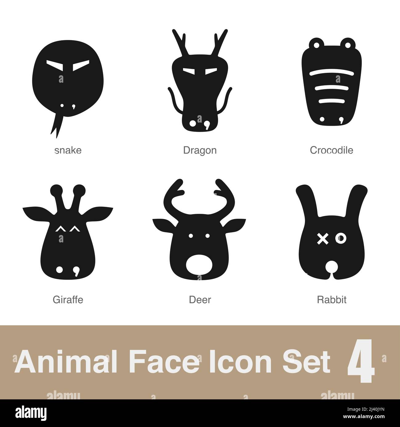 Animal face flat design icons, Vector black illustration Stock Vector ...