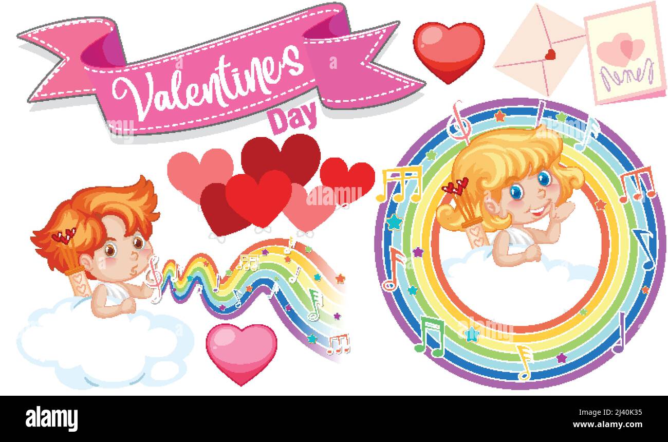 Valentine day with cupid and musical rainbow illustration Stock Vector ...