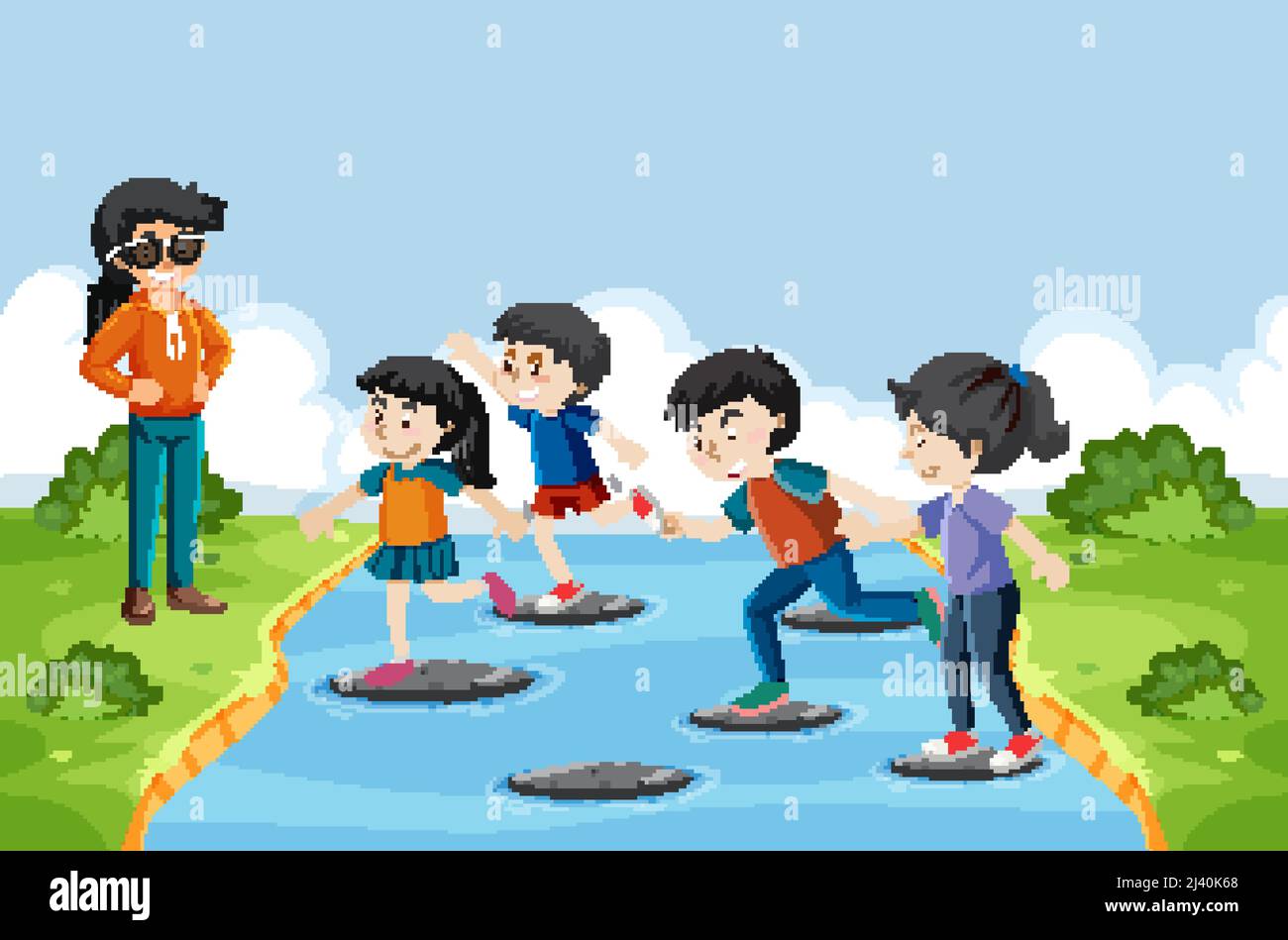 Kids playing red light green light game illustration Stock Vector Image ...