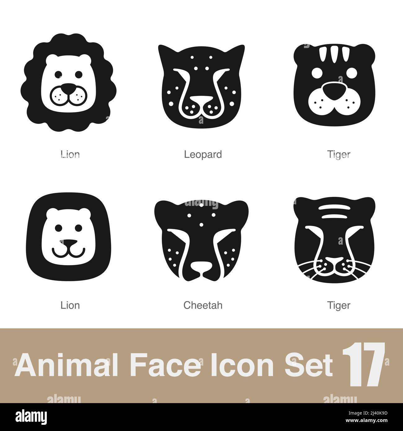 Animal face flat design icons, Vector black illustration Stock Vector ...