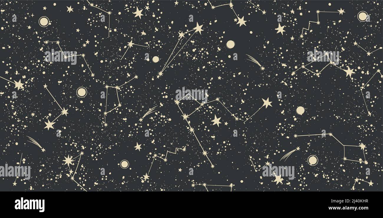 Mystical night sky with constellations seamless pattern. Mystical ...