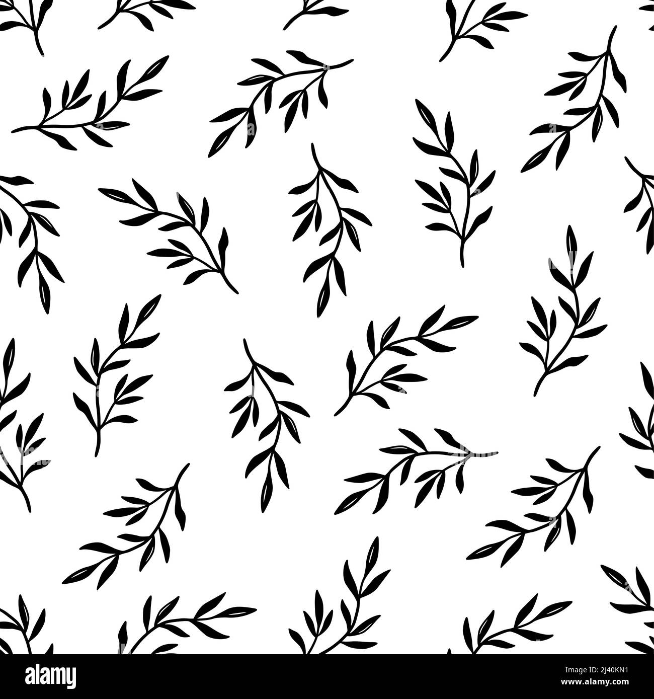 Black and white leaf seamless pattern. Doodle simple froral style. Leaf ...
