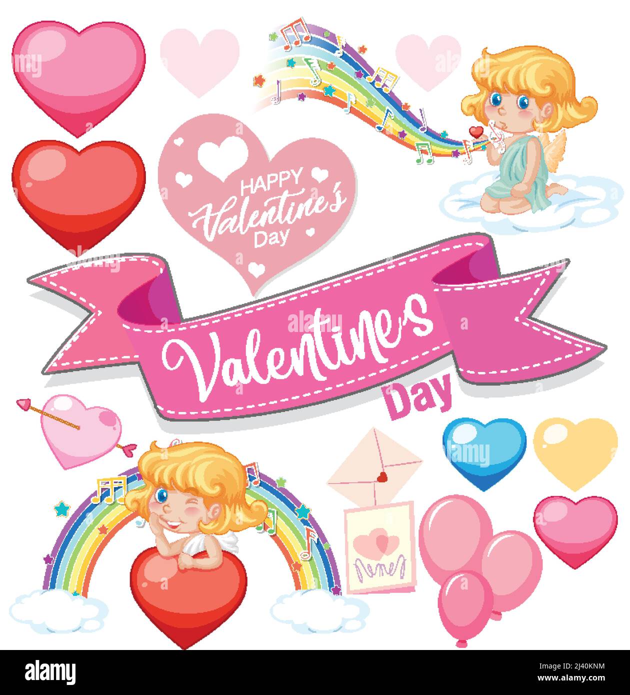 Valentine day with cupid and musical rainbow illustration Stock Vector ...