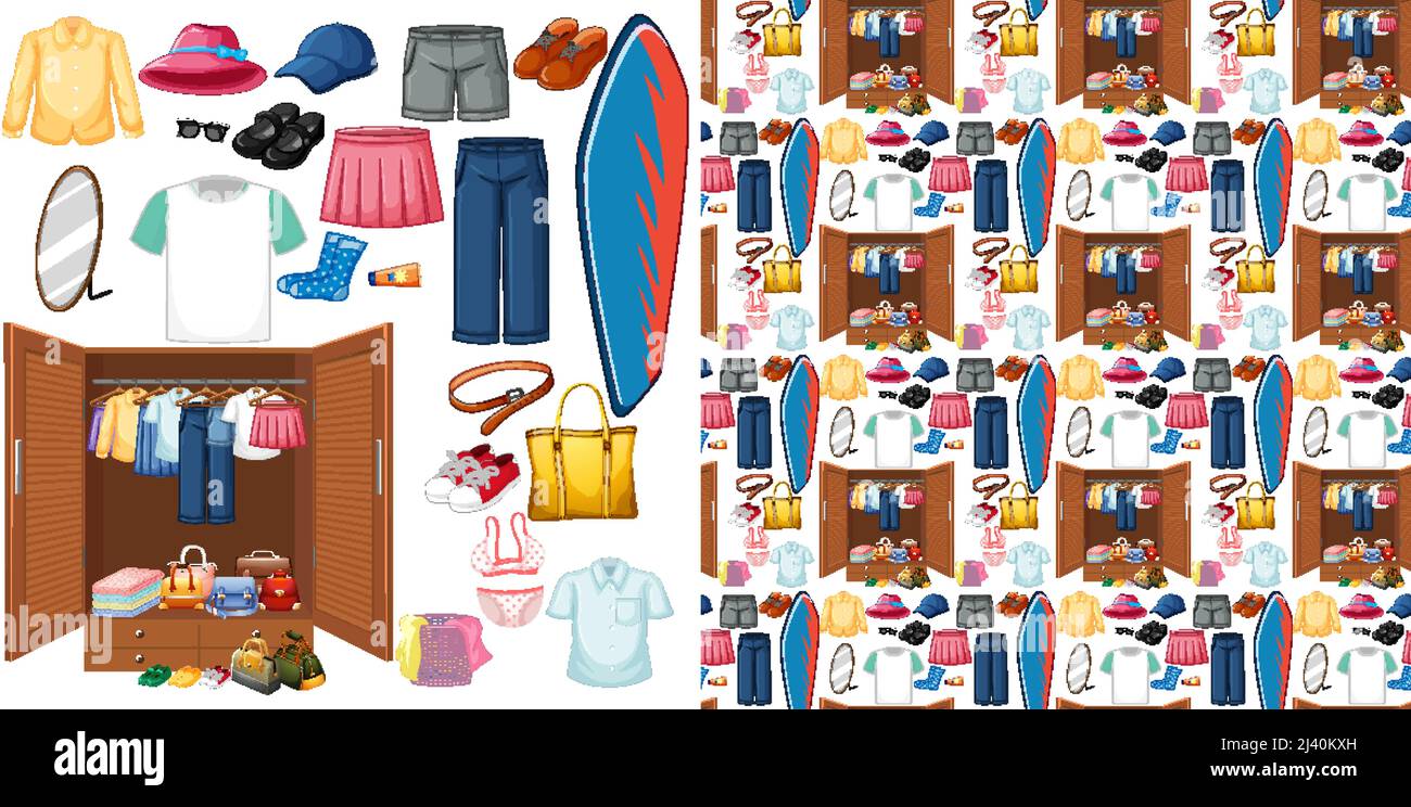 Seamless background design with cloth theme on white background ...