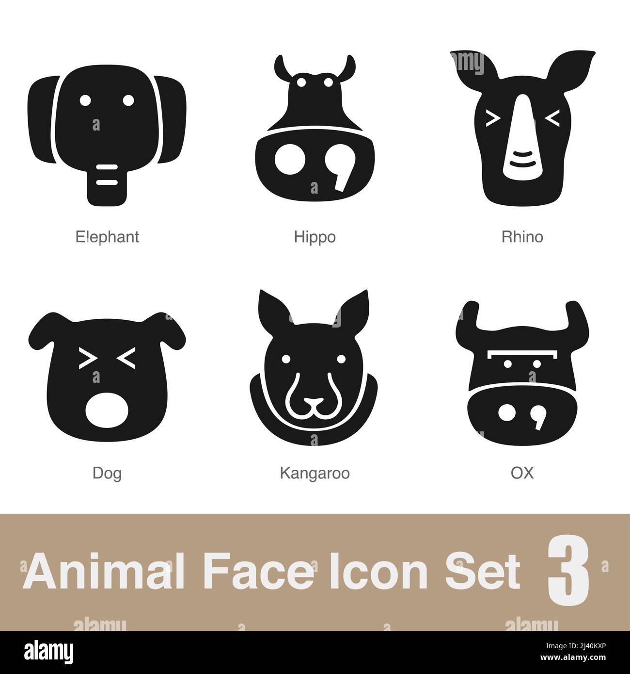Animal face flat design icons, Vector black illustration Stock Vector ...