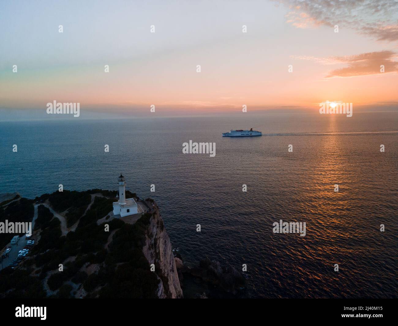 aerial view of Lefkada island lighthouse at the cliff copy space Stock ...