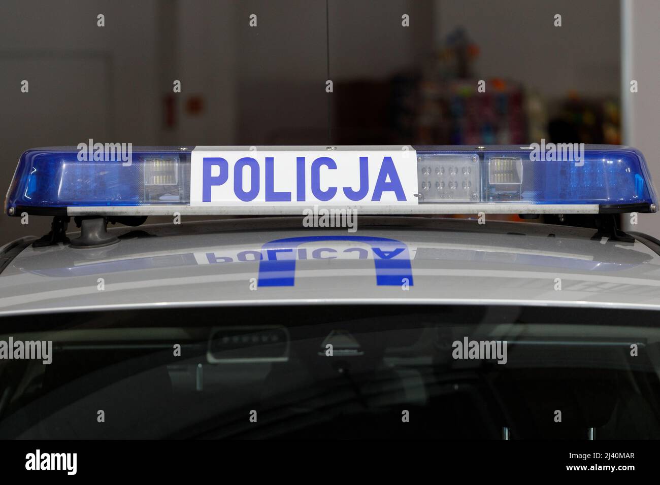 Poland, Poznan - April 08, 2022: Flashing lights of the Poland police ...