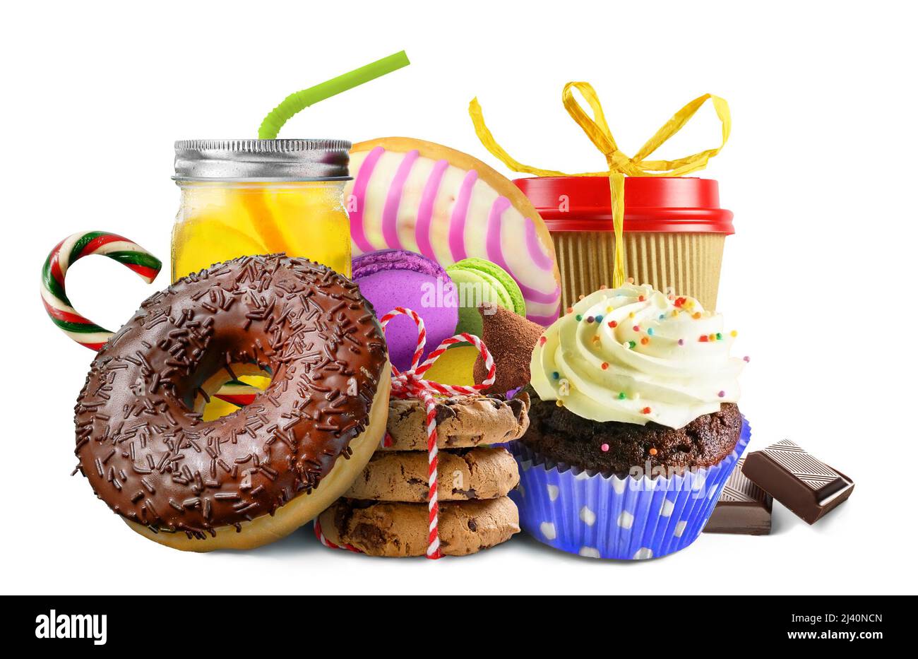 Various sweets isolated on a white background Stock Photo - Alamy