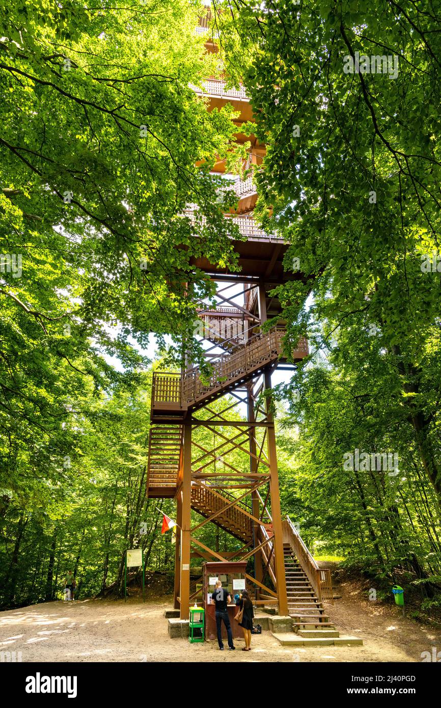 Szymbark, Poland - August 4, 2021: Observation tower on top of Wiezyca ...