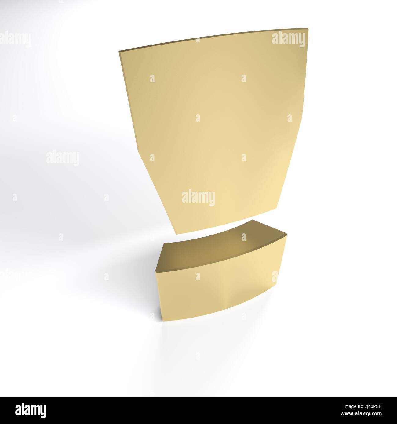 Exclamation point sign in brass material on white background - 3D ...