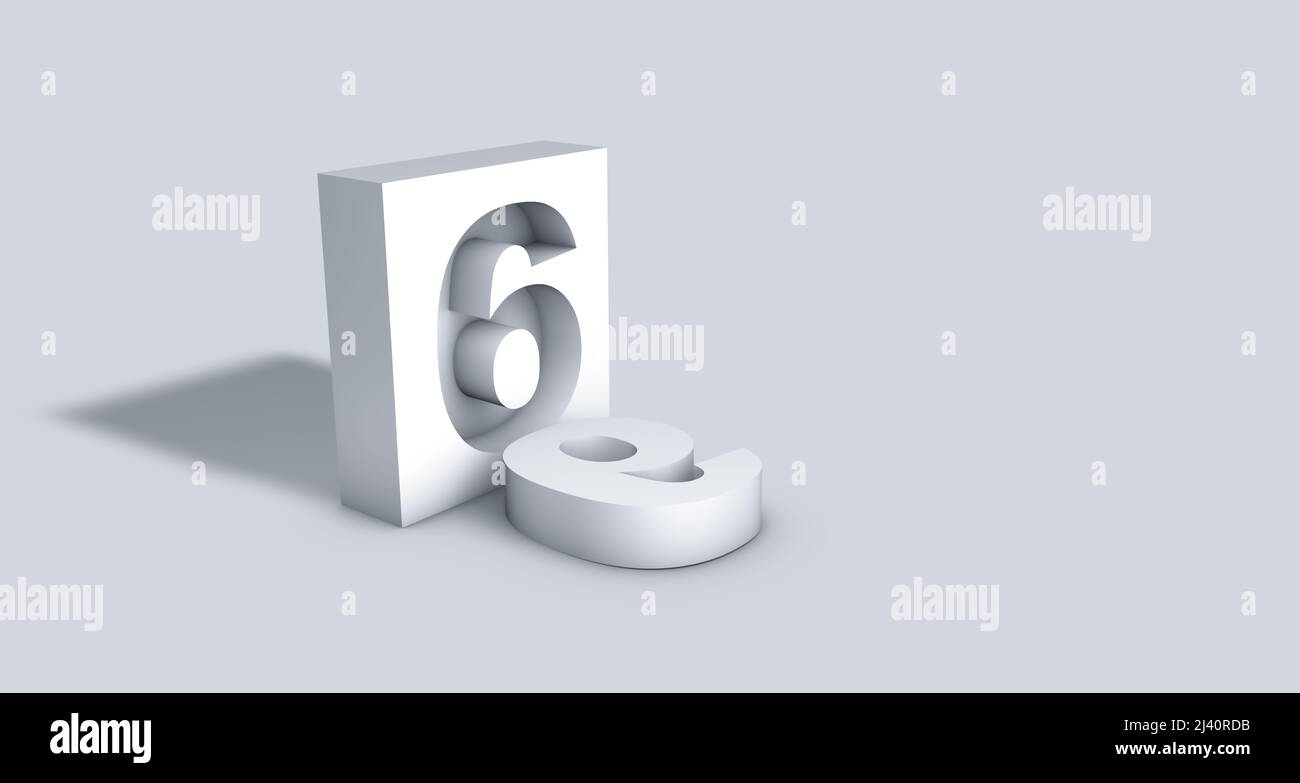 3D render gypsum block with number 6 carved inside Stock Photo - Alamy