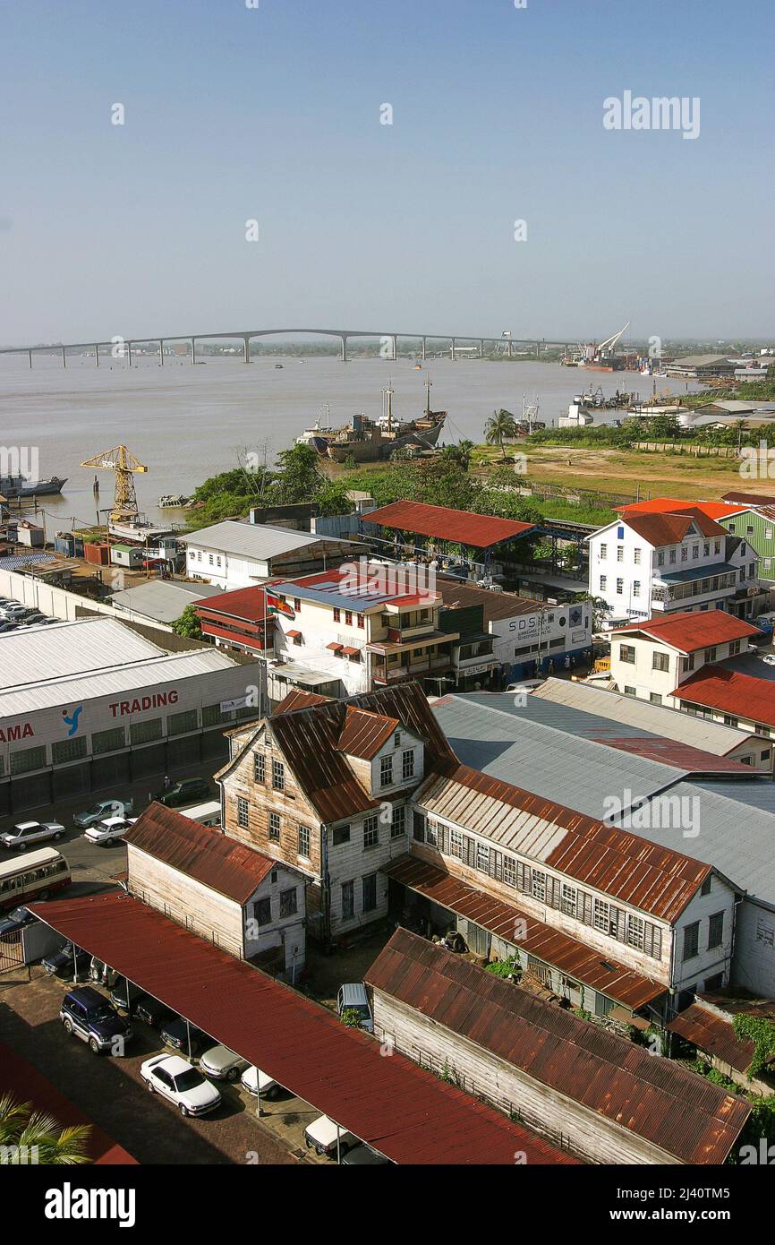 Surinam, Paramaribo - overview of city part next to the Suriname river ...