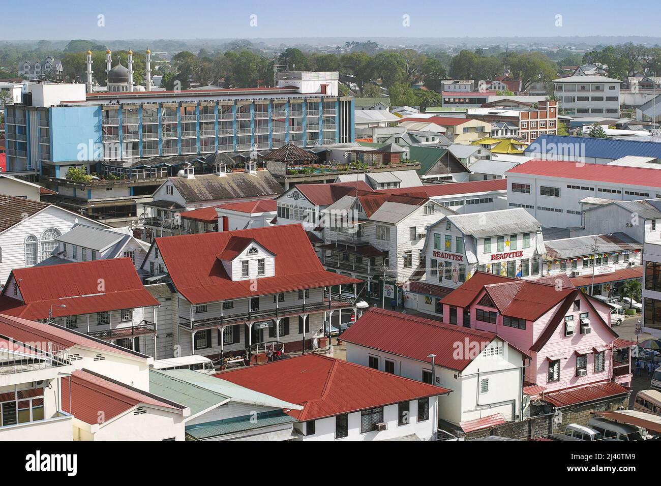 Surinam, Paramaribo - overview of city part next to the Suriname river ...