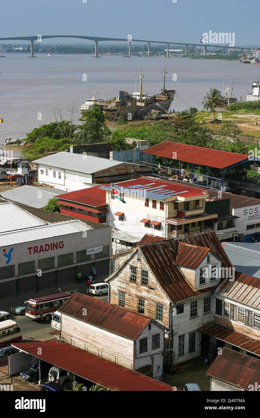Surinam, Paramaribo - overview of city part next to the Suriname river ...