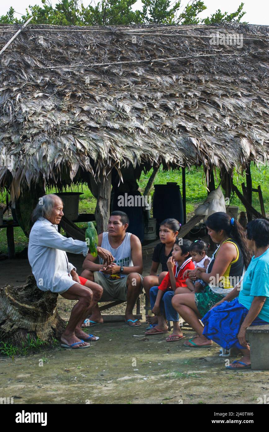 Suriname, Amazon villageTepu. An older man of the Tro tribe with a ...