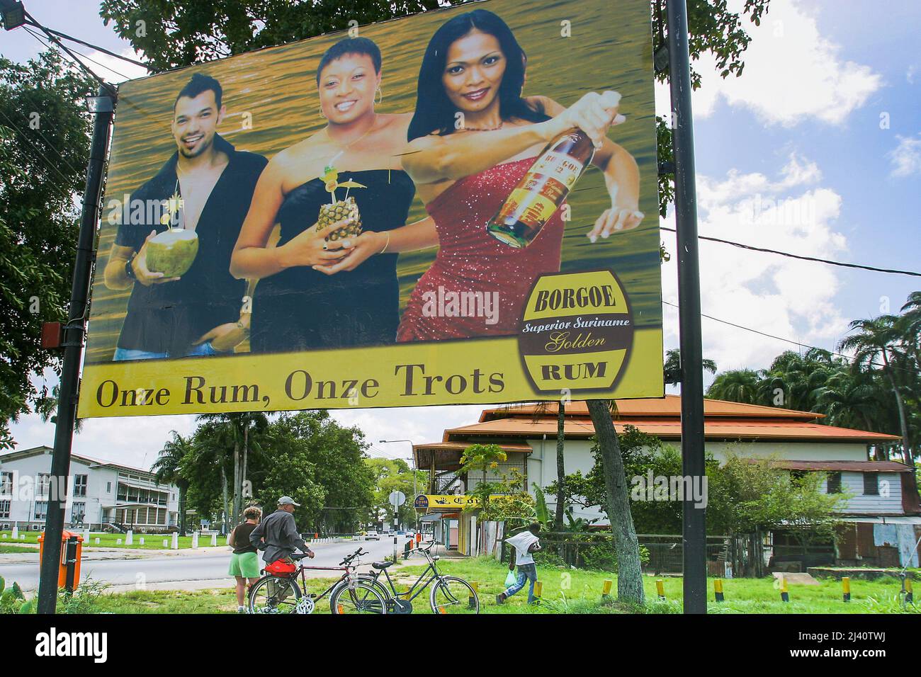 Surinam, Paramaribo - a billboard with an add of Borgoe rum. Rum that ...