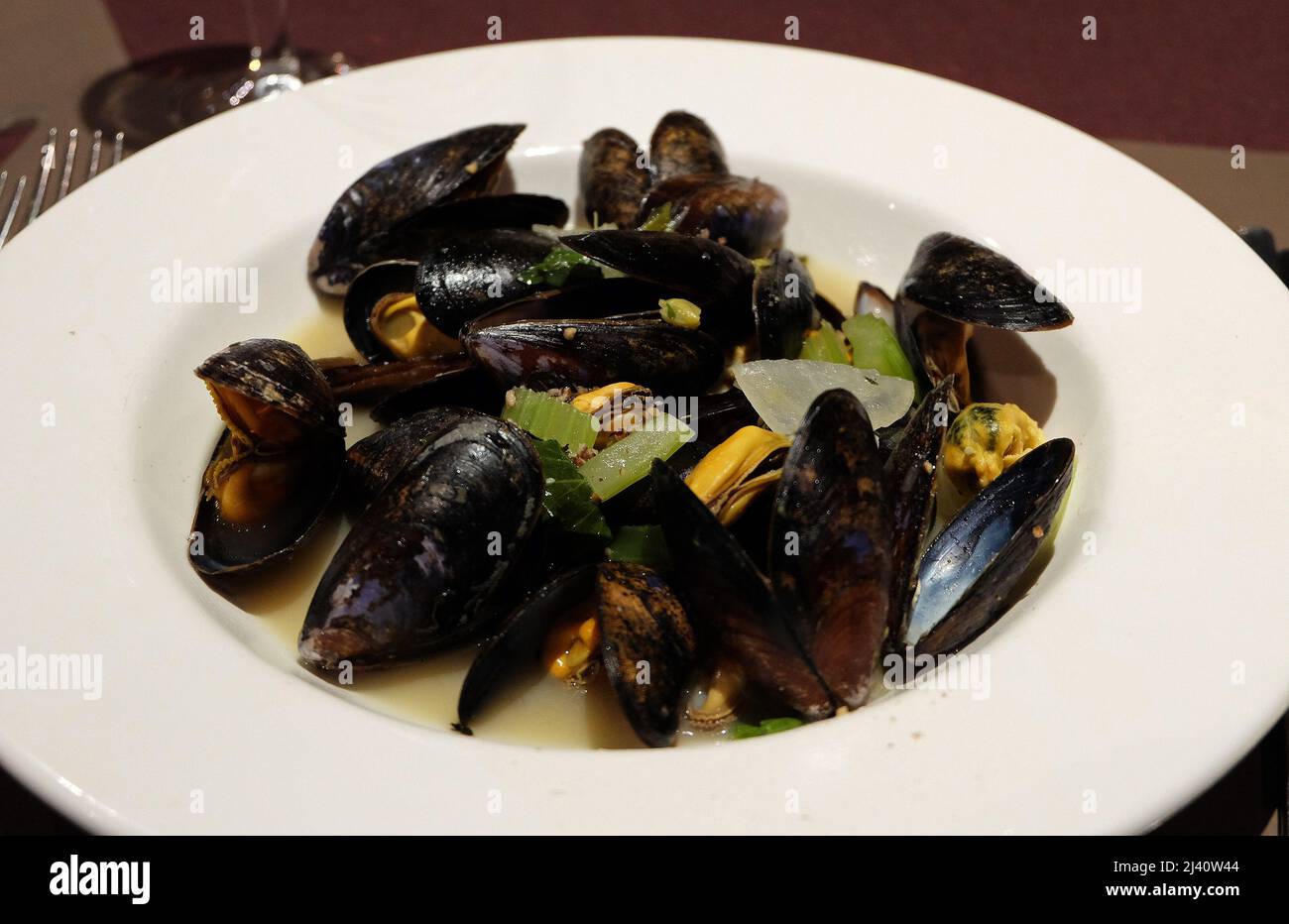 Close up Spanish Tapas style steamed mussels with garlic Stock Photo ...