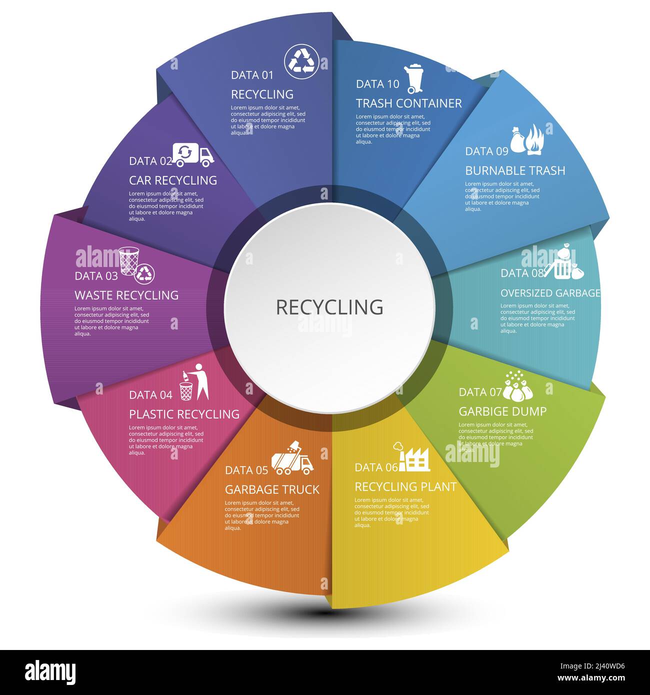 Infographic Recycling template. Icons in different colors. Include ...