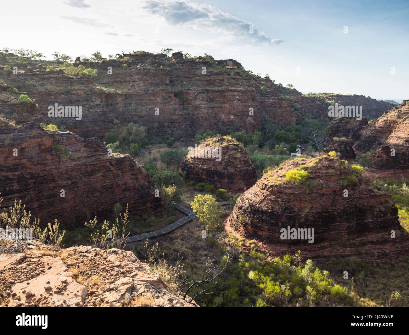 Accessible walkway among the rugged quartz sandstone and conglomerat ...